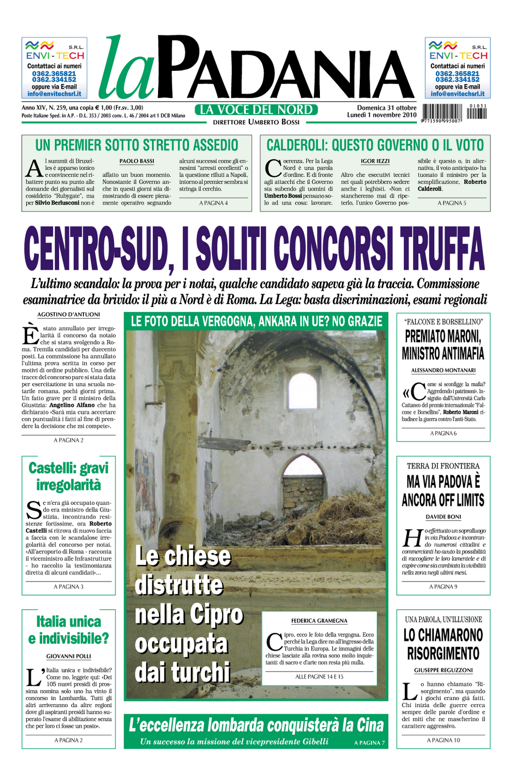 LEGA NORD LALLIO: "LA PADANIA" DI DOMENICA 31/10/10