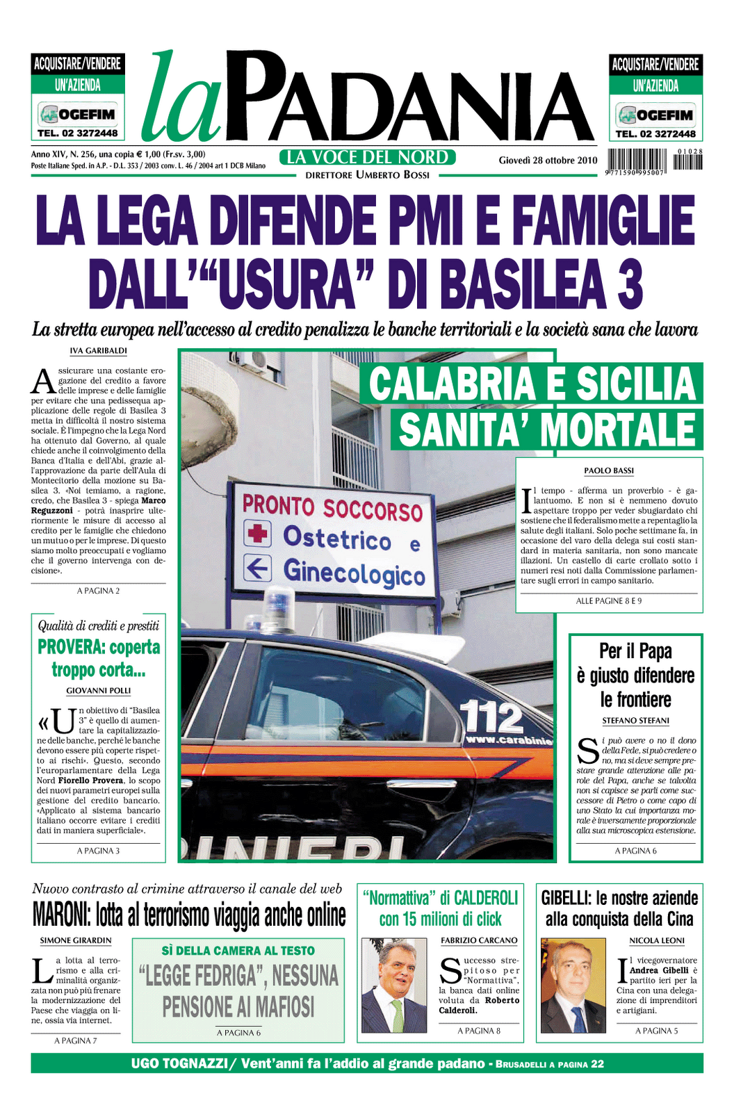 LEGA NORD LALLIO: "LA PADANIA" DI GIOVEDI' 28/10/2010