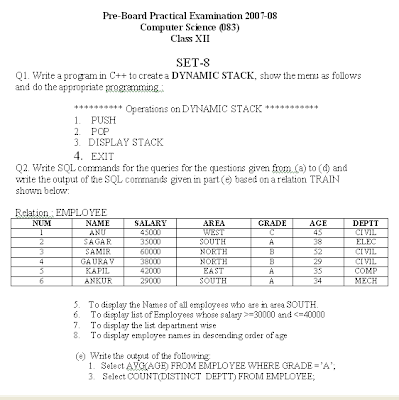 Cracking 083 at KHMS: SAMPLE PRACTICAL QUESTION PAPER