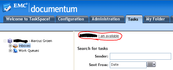 About Documentum: Taskspace users not available