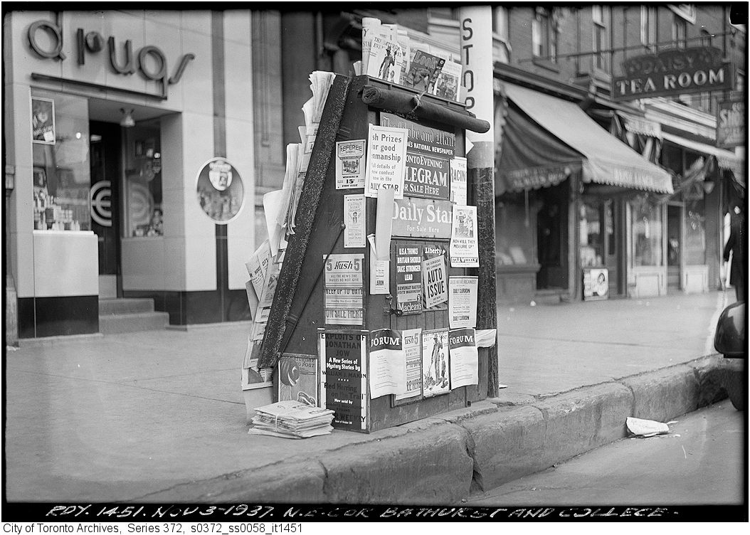 lost toronto: Vintage News Stands 1937
