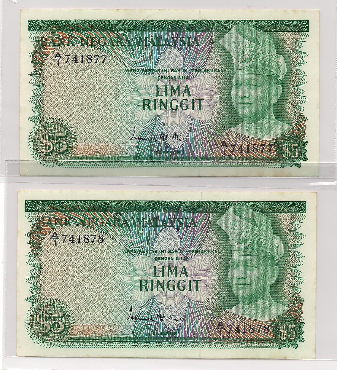 Malaysia Banknote & Coin: Malaysia 1st Series RM1 & RM5 with 1st Prefix A/1