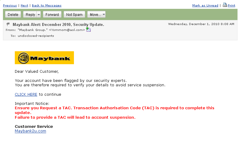 Maksyeh~~: Phishing Scam: Maybank Alert Security Update