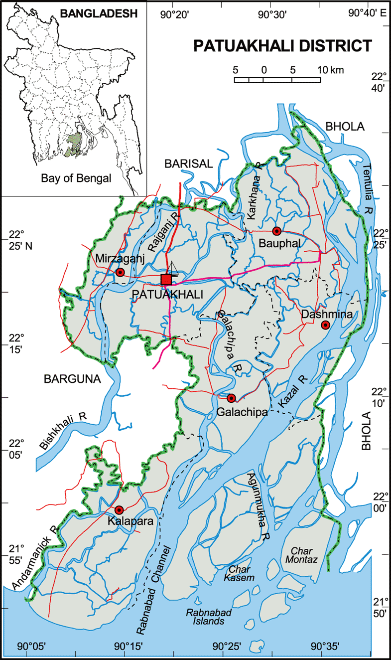 Maps of Bangladesh: Political Map of Patuakhali District