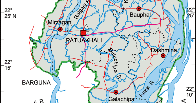 Maps of Bangladesh: Political Map of Patuakhali District