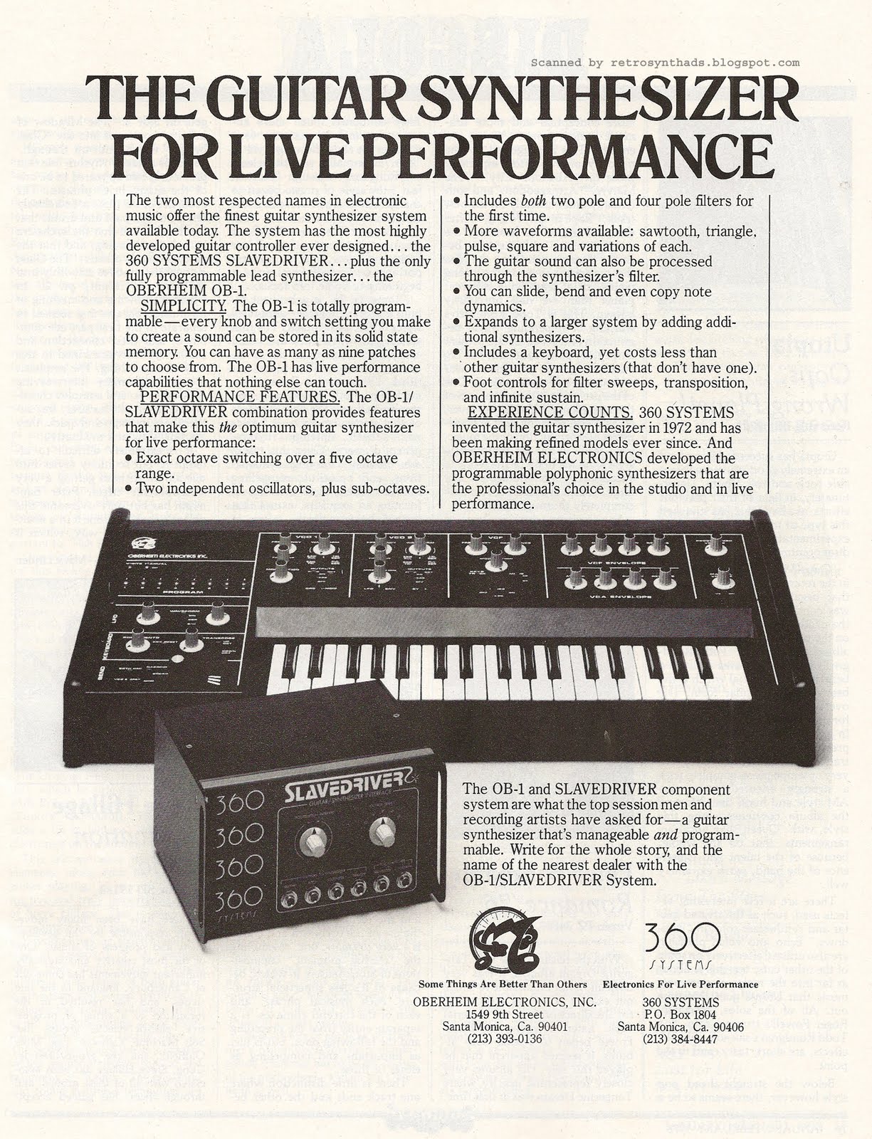 Retro Synth Ads: Oberheim OB-1 AND 360 System Slavedriver, Synapse 1978