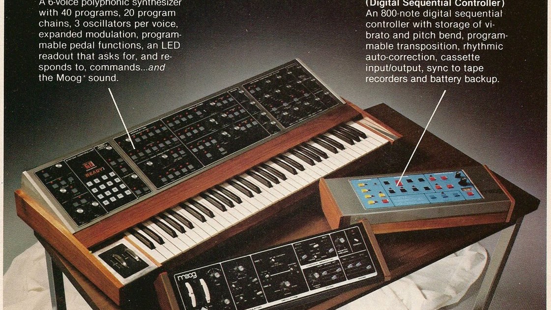 Retro Synth Ads: Moog Memorymoog, Taurus II, and DSC, Keyboard 1982