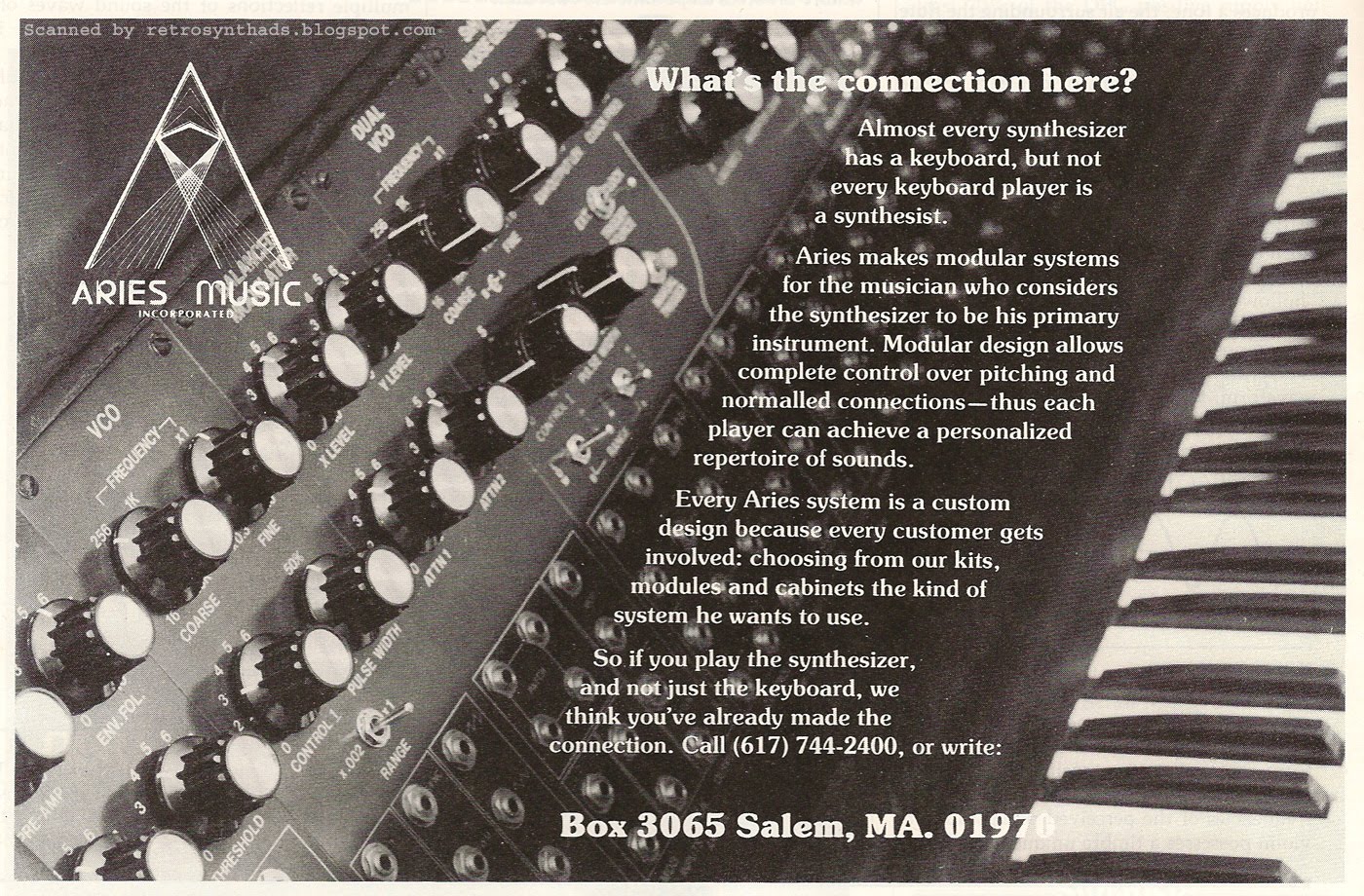 Retro Synth Ads: Aries Music Inc. Modular ad #2, Synapse 1977
