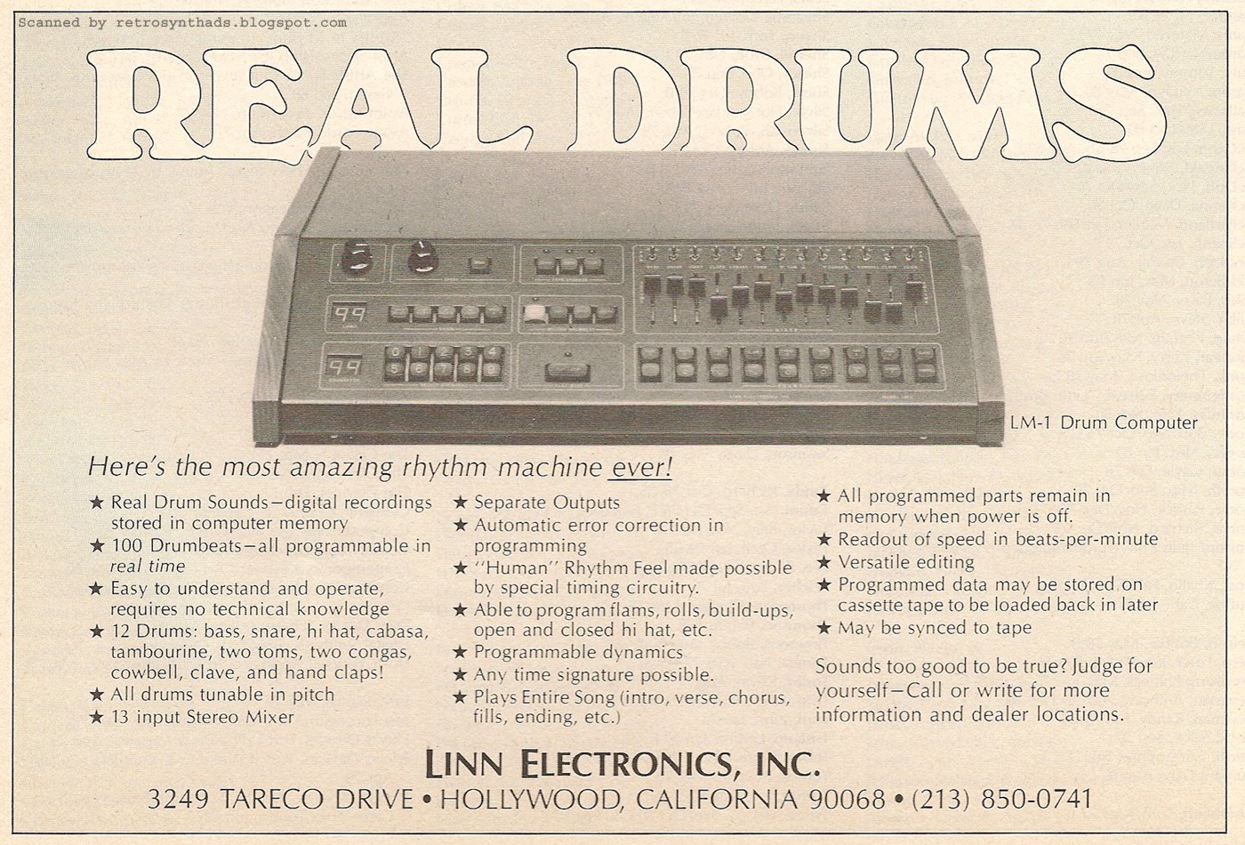 Retro Synth Ads: Linn Electronics, Inc. LM-1 drum machine, Contemporary ...