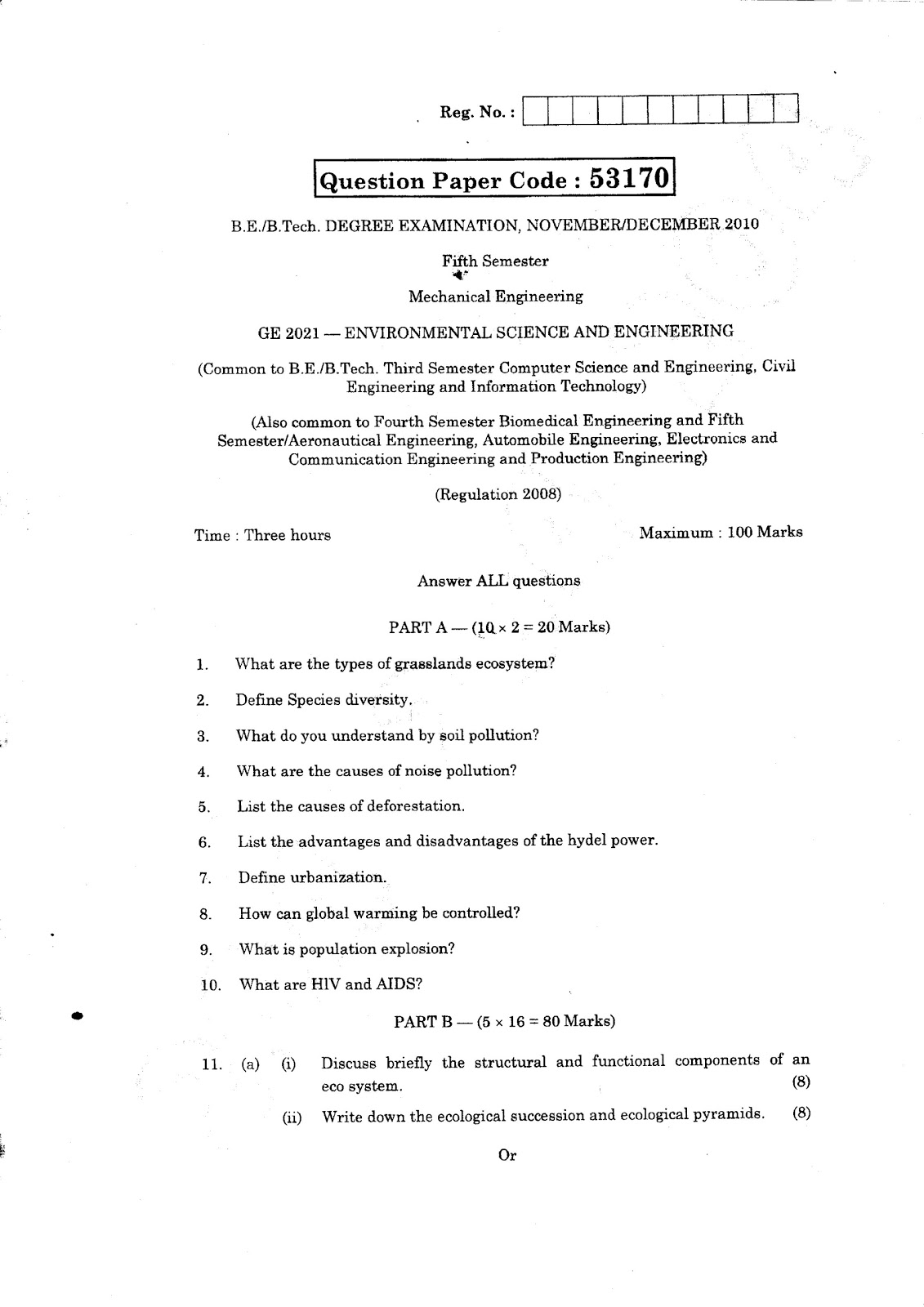 ANNA UNIVERSITY QUESTION BANK: ENVIRONMENTAL SCIENCE AND ENGINEERING