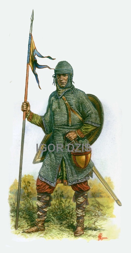 IGOR DZIS BATTLE PAINTING: Norman knight 1066(Bayeux Tapestry)