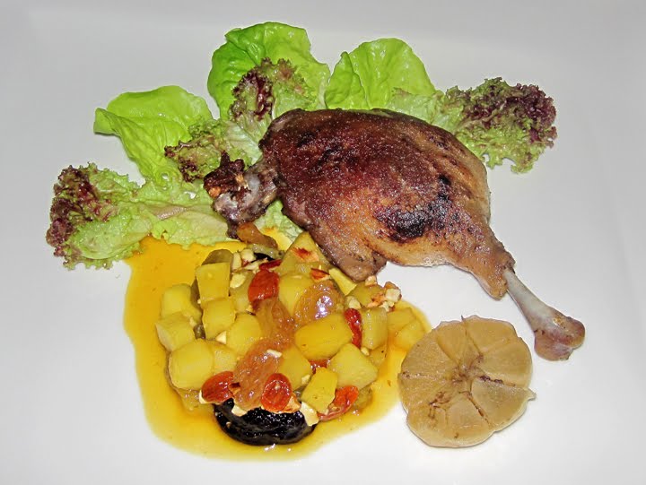 Jun Wang's Recipes: Duck Leg Confit with Mixed Fruit Garnish