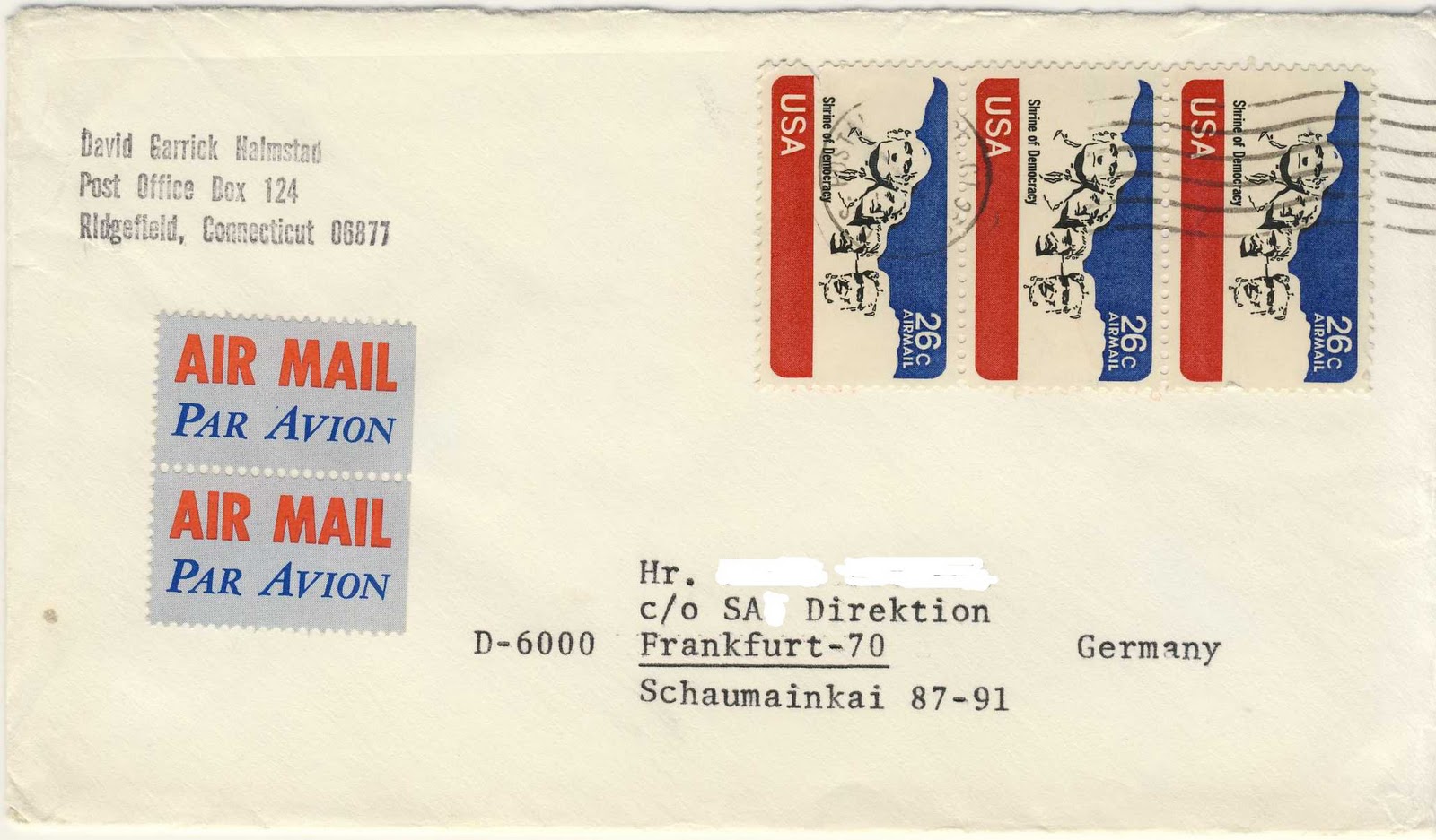 Airmail Labels Collection: USA Airmail Labels on cover - old designed
