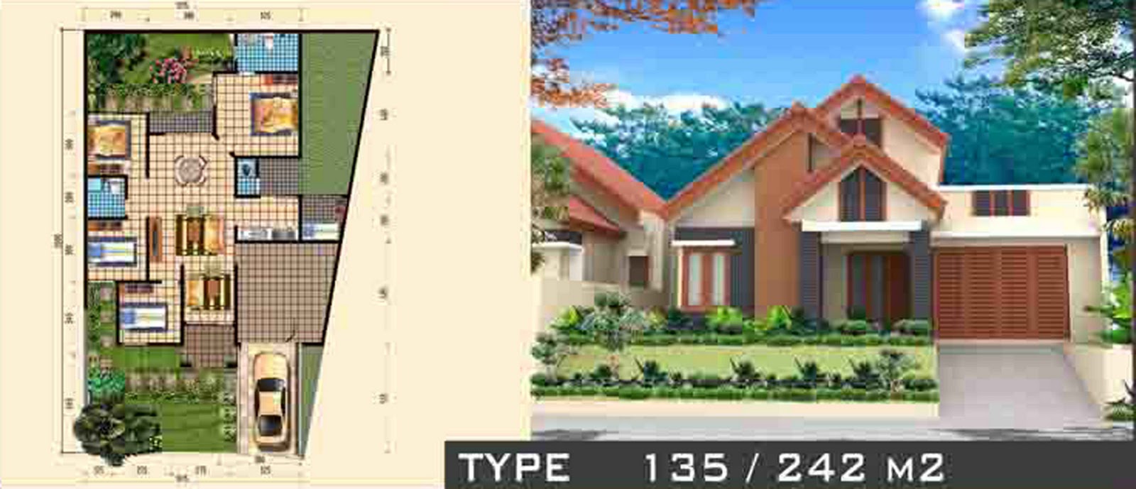 disain rumah: Type 135/242 (Ready Stock Bata Merah)