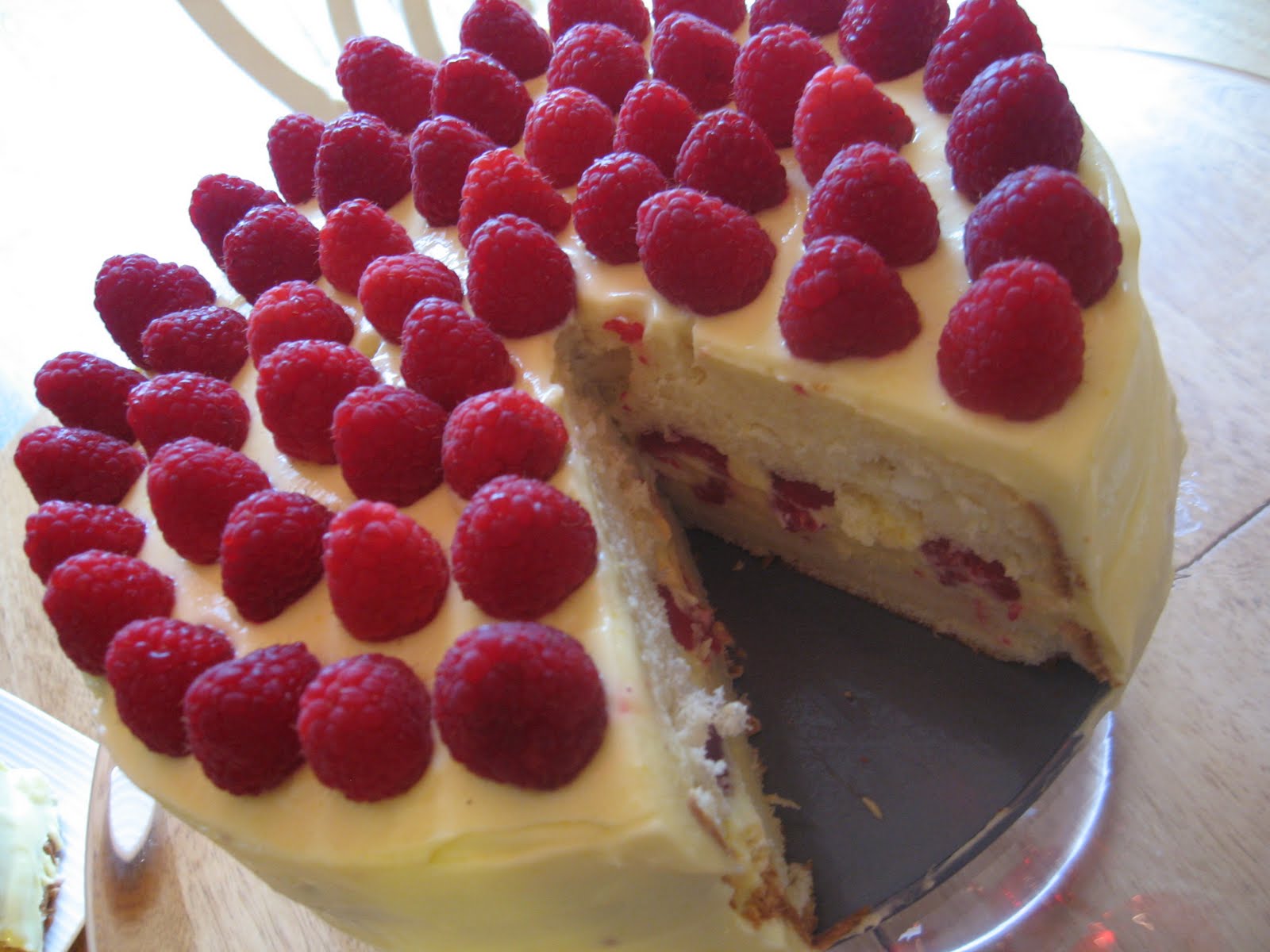 the monarch and the mrs kitchen: Lemon Mousse Cake with Fresh Raspberries