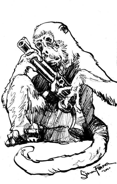 DRAWBRIDGE: Monkey with a gun!