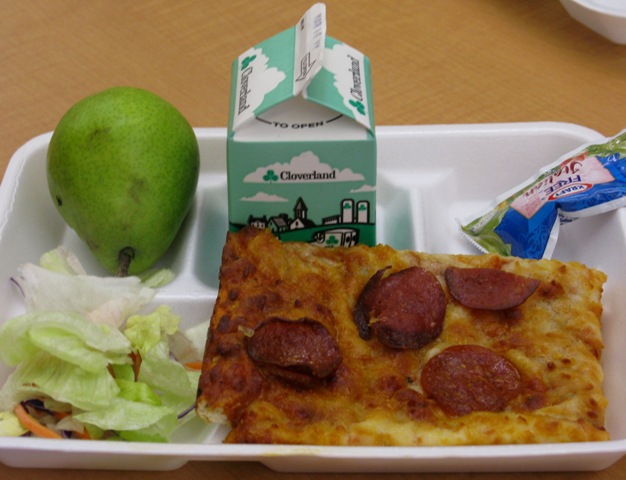 What's For School Lunch?: USA School Lunch - Pizza and a Pear