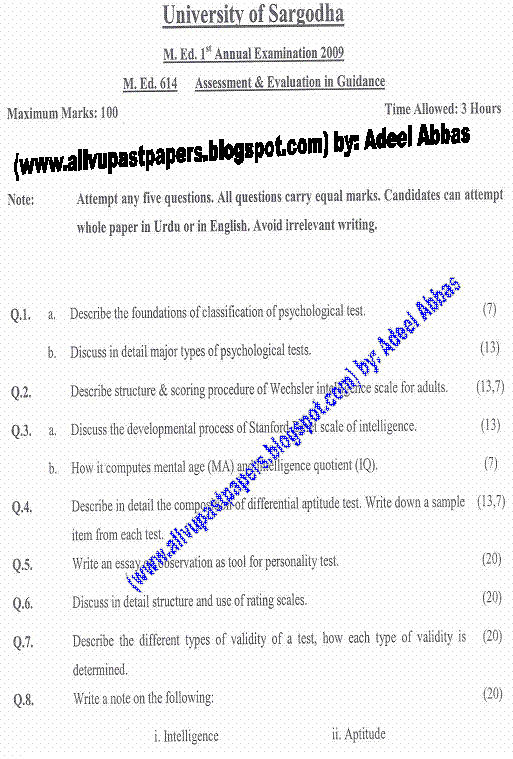 All Past Papers Of All Universities And Job Test: University Of ...