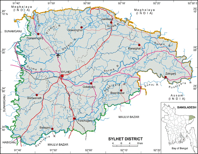 Maps of Bangladesh: Political Map of Sylhet District