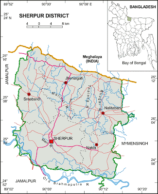 Maps of Bangladesh: Political Map of Sherpur District