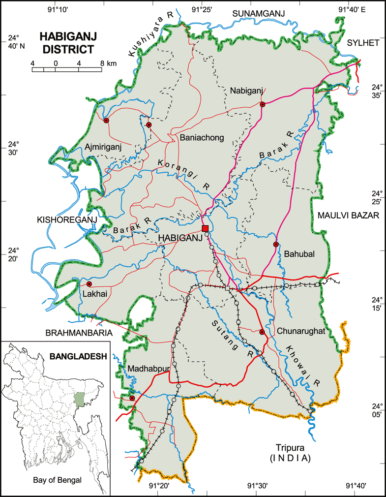 Maps of Bangladesh: Political Map of Habiganj District