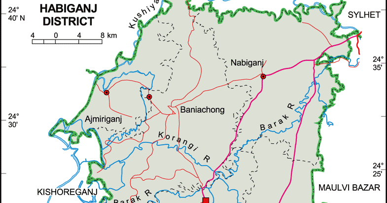 Maps of Bangladesh: Political Map of Habiganj District