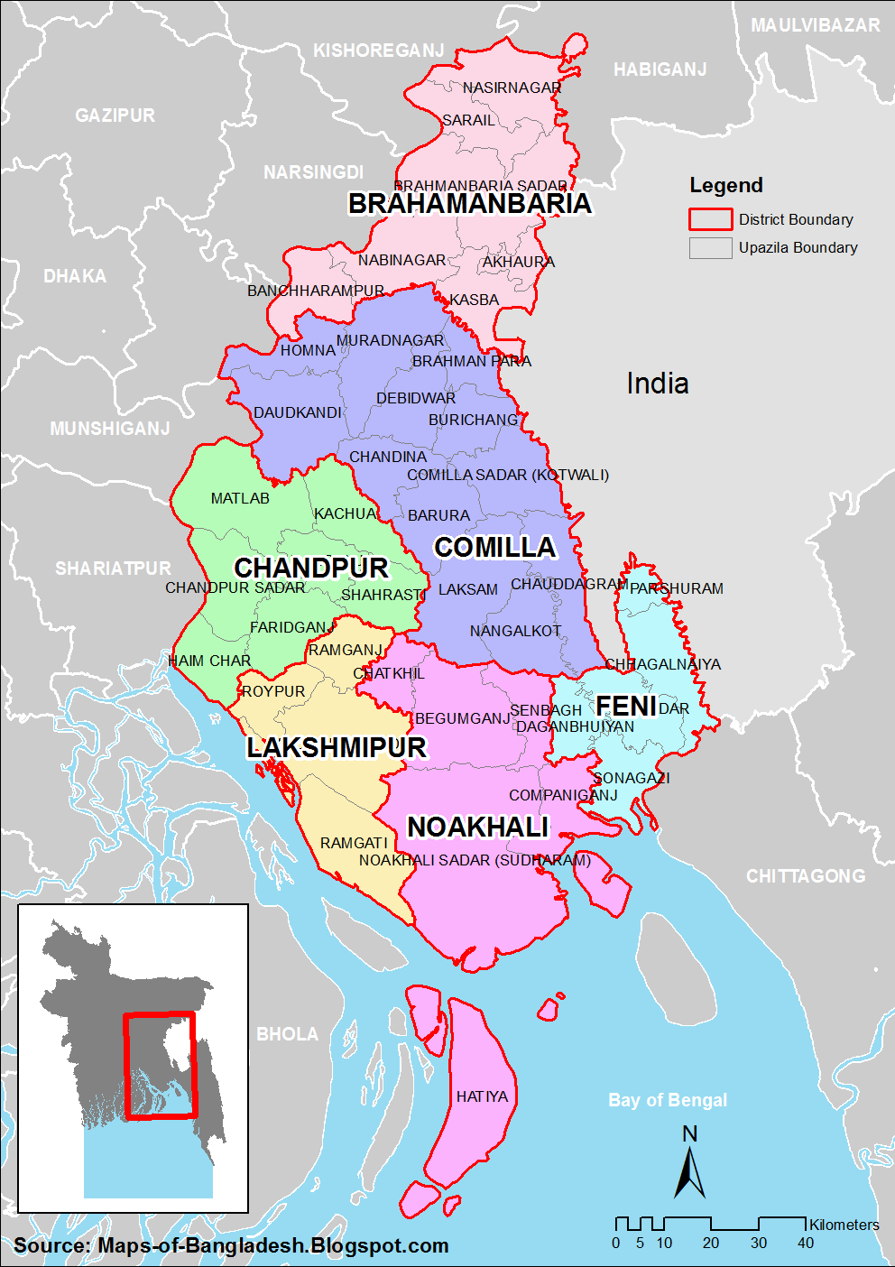 Maps of Bangladesh: Map showing Comilla, Brahmanbaria, Chandpur ...