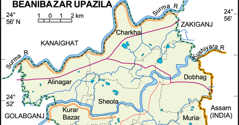 Maps of Bangladesh: Political Map of Beanibazar Upazila