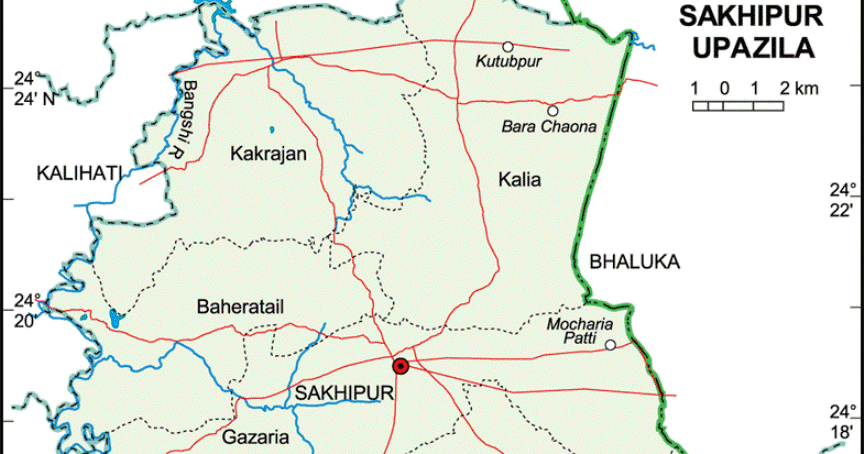 Maps of Bangladesh: Political Map of Sakhipur Upazila - Tangail District