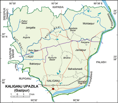 Maps of Bangladesh: Political Map of Kaliganj Upazila - Gazipur District