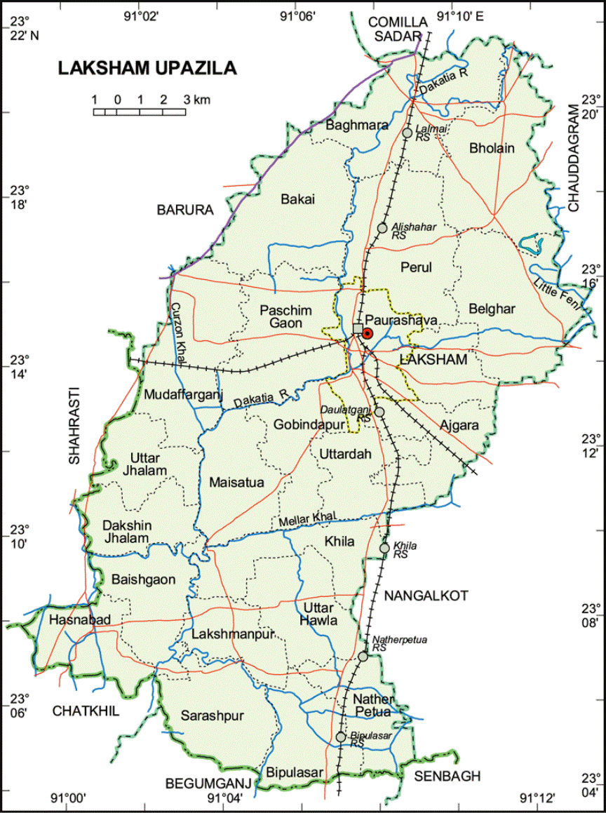 Maps of Bangladesh: Political Map of Laksham Upazila