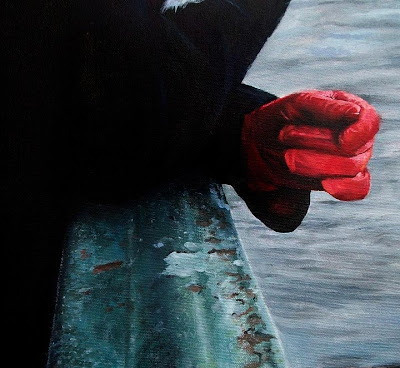 Art of Christopher Pew: Woman with red gloves - 24" X 30" Oil on canvas