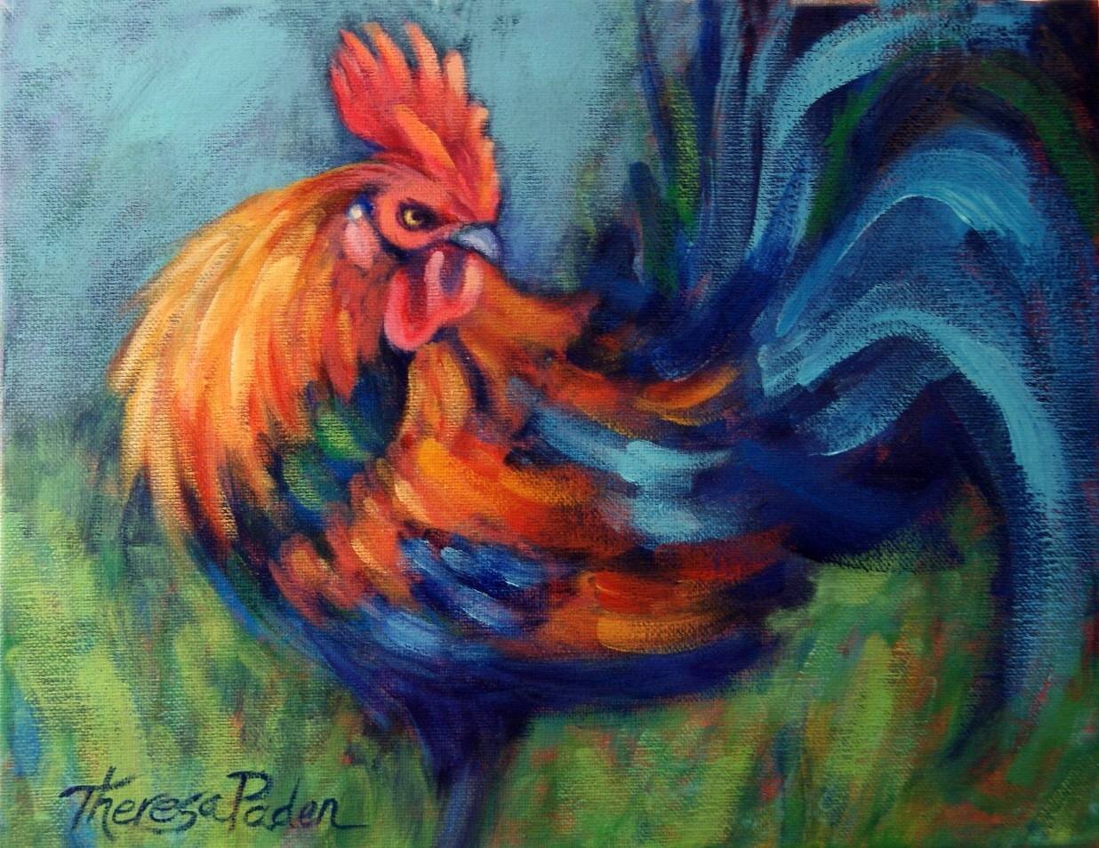 Daily Painters of California: Rooster Painting, Colorful Contemporary ...