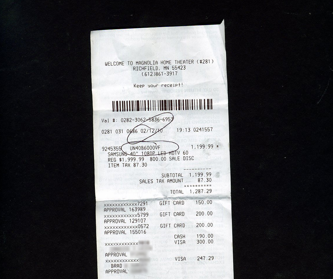 Buzzing Television: Model Number, Receipt and Manufacturer's Warranty