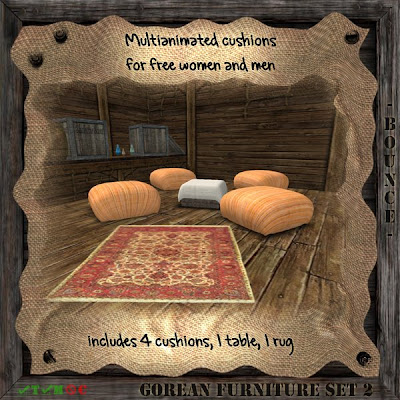 Multi sit gorean cushions, tables and rug