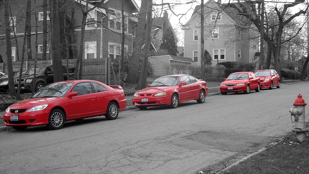 ADR design: 4 Red Cars and a snowy tree
