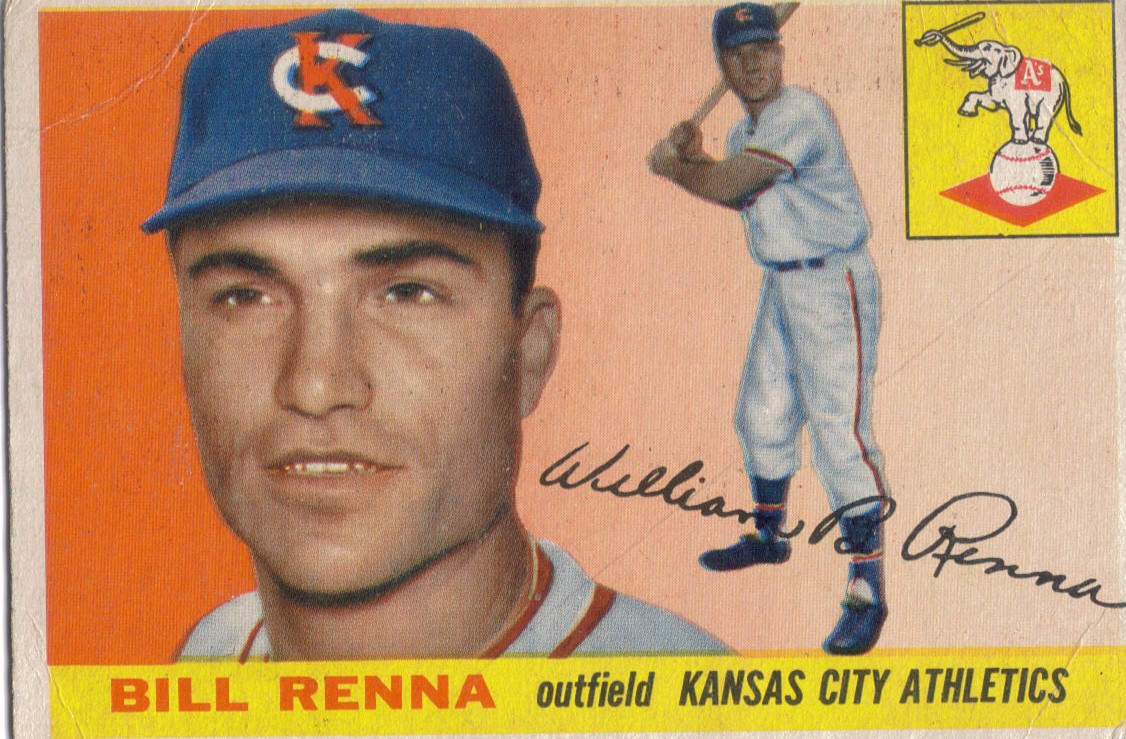 foul bunt: 1955 Topps #121 - Bill Renna