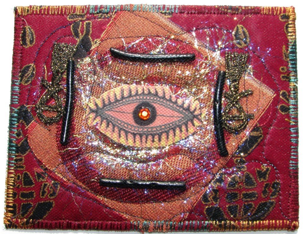 Fiber Obsession: Evil Eye Fabric Postcards
