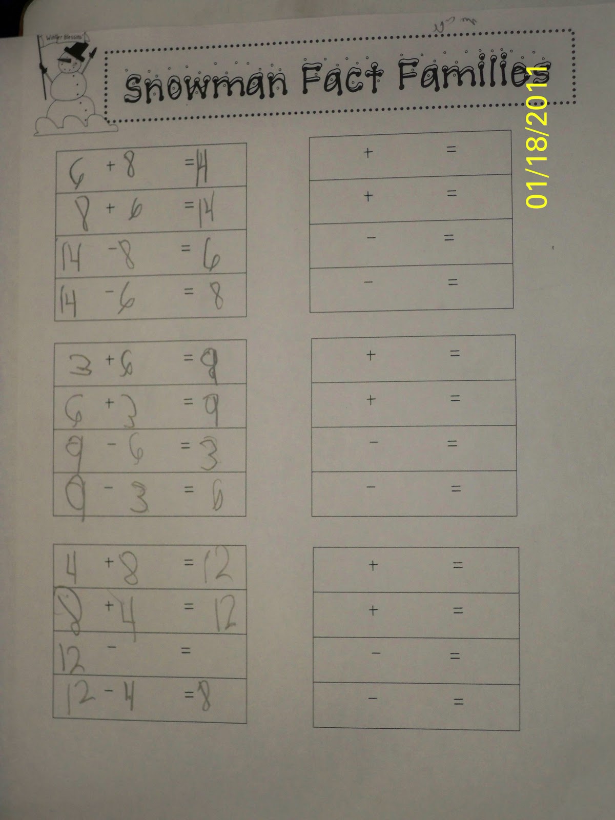 Fabulously First Grade: Snowman Fact Families