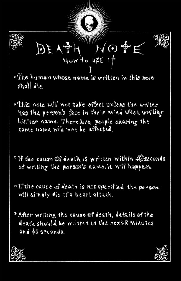 DEATH NOTE: Las instrucciones del Death Note 1