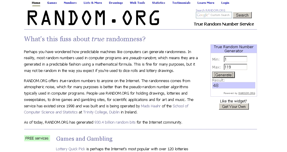 * Internettis Universum *: Random.org...