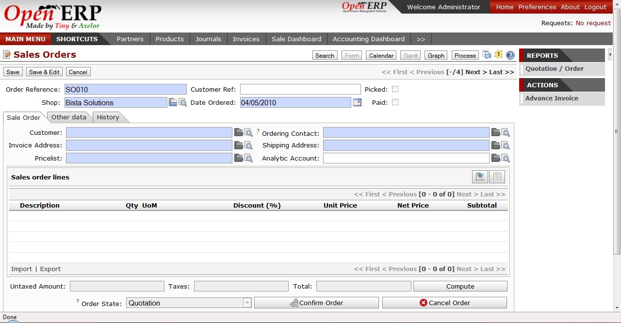 Open Source Software: Open ERP sales Module Screenshots