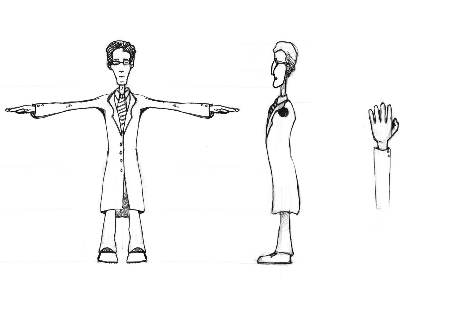 B3D Studios: Support Sketches: Character Orthographic Views Development