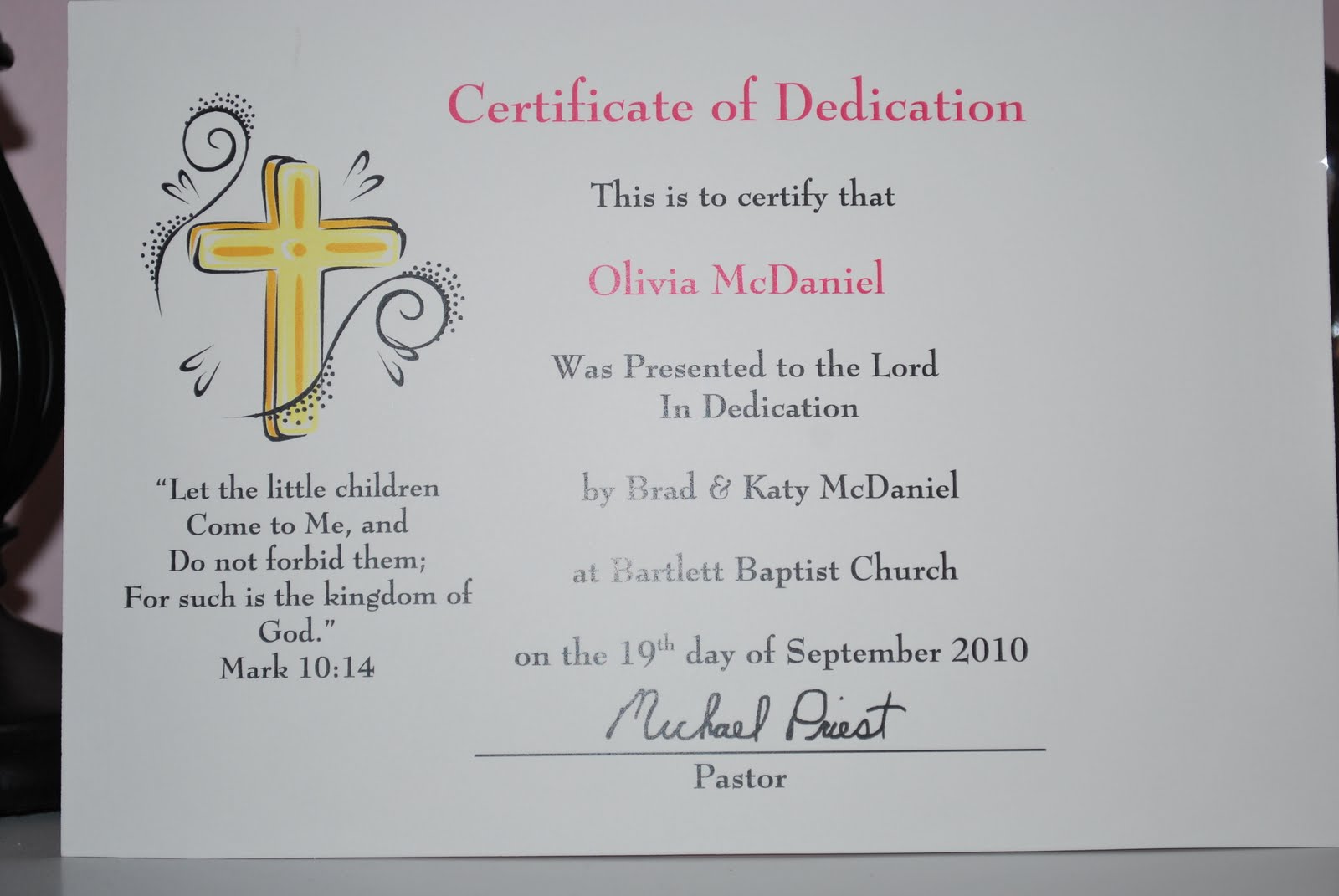 Baby Makes Three: Baby Dedication