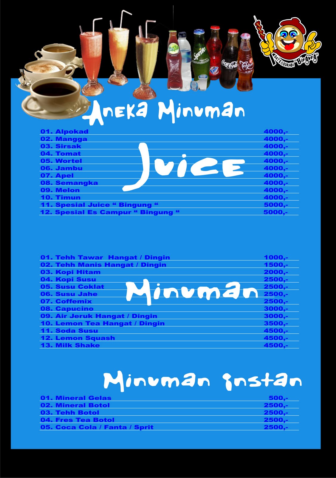 sate & surabi bingung: MENU MINUMAN
