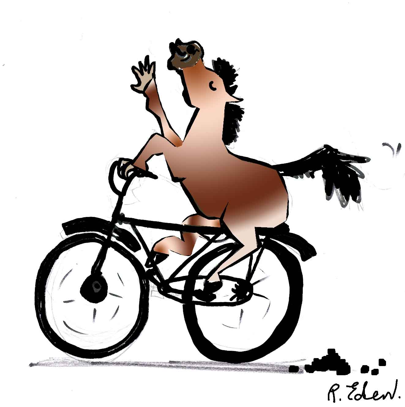 rondaeden: horse with hands riding a bike