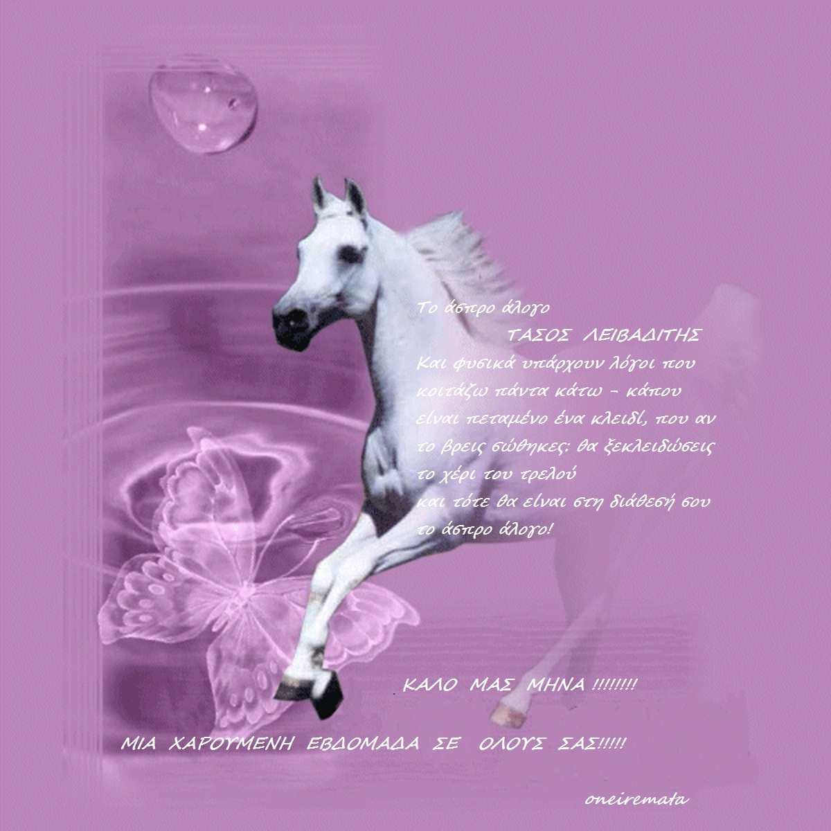 ღ oneiremata ღ: Ελευθερώστε το άσπρο άλογο.....