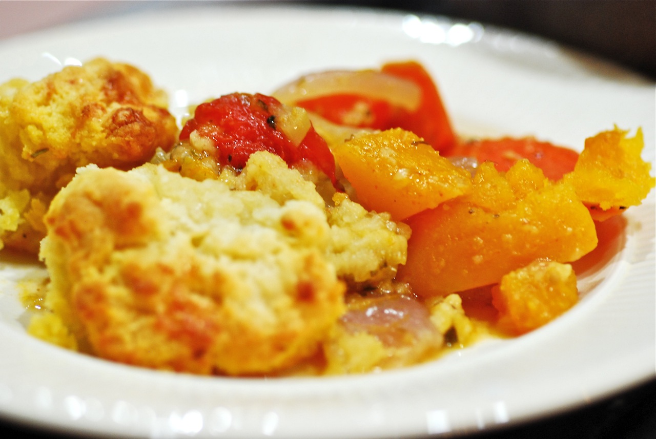 Know Whey: Autumn Vegetable Cobbler with Cheddar Biscuit Crust