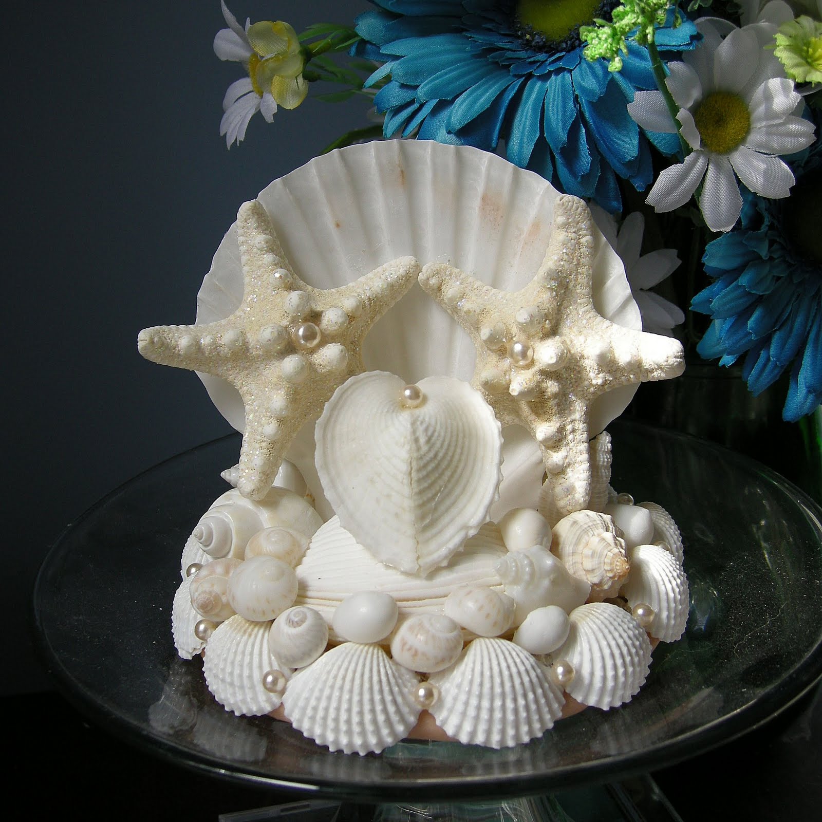 ShellScapes: Two Stars - One Heart Seashell Wedding Cake Topper
