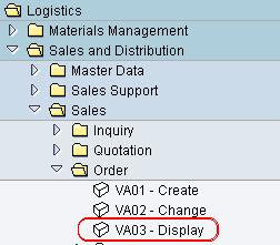 SAP e-mory: SAP SD VA03 Display Sales Order